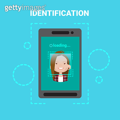 Smart Phone Loading Face Identification System Scanning Female User ...