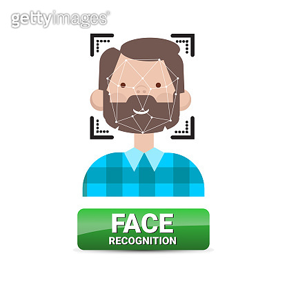 Face Recognition Button Biometrical Identification On Male Face Access ...