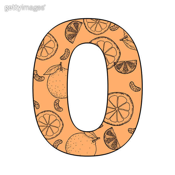 0 ” figure zero and orange of fruits drawn by hand 이미지 (896726704) - 게티 ...