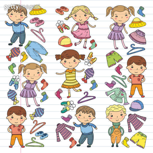 Set of Children clothing. Vector icons. Kindergarten. Nursery. Atelier ...