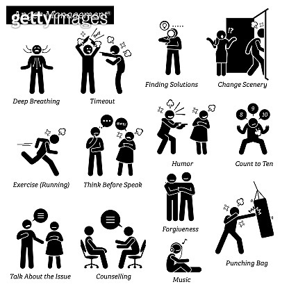 Anger Management Stick Figure Pictogram Icons. (870138336) 일러스트, 무료 ...