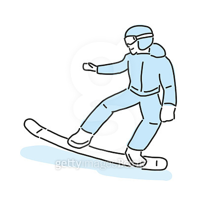 Snowboard and snowboarding winter sport, line drawing. hand drawn ...
