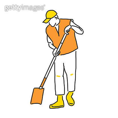 Labor. Builder and worker in various poses. hand drawn. line drawing ...