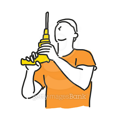 Labor. Builder and worker in various poses. hand drawn. line drawing ...