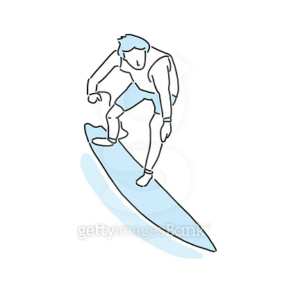 summer sports. surfing in variety poses. hand drawn. line drawing ...