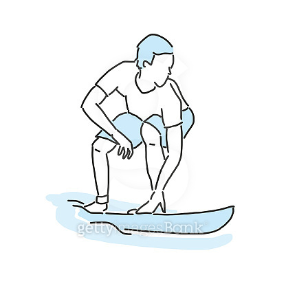summer sports. surfing in variety poses. hand drawn. line drawing ...