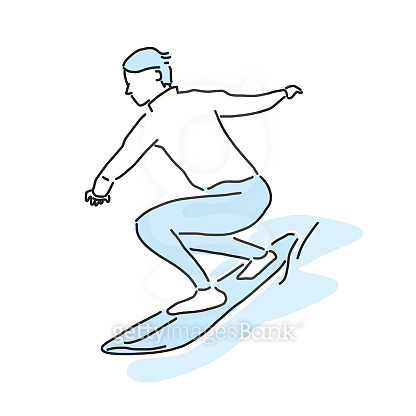 summer sports. surfing in variety poses. hand drawn. line drawing ...