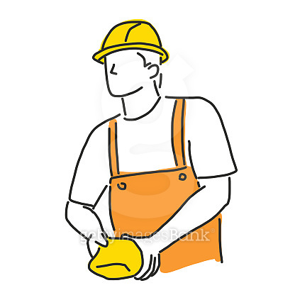 Labor. Builder and worker in various poses. hand drawn. line drawing ...