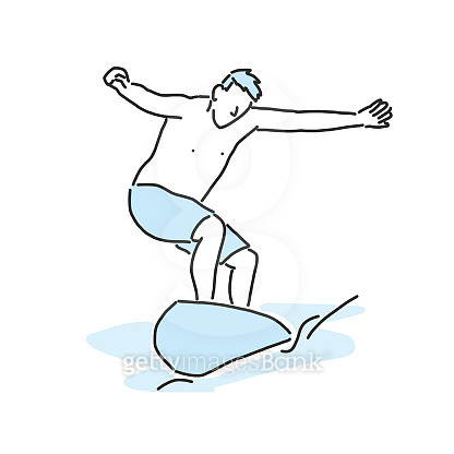 summer sports. surfing in variety poses. hand drawn. line drawing ...