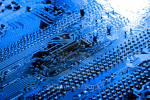 Abstract, Close up at electronic circuits, we see the technology of the ...
