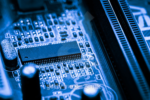 Abstract, Close up at electronic circuits, we see the technology of the ...