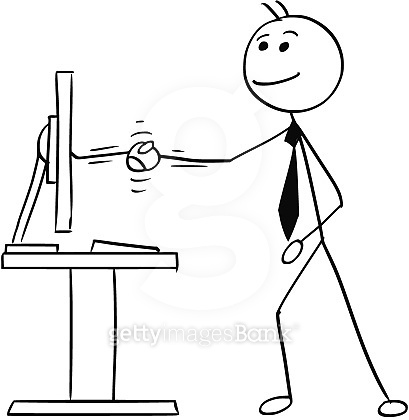 Vector Stick Man Cartoon of Shaking his Hand with Computer Screen ...