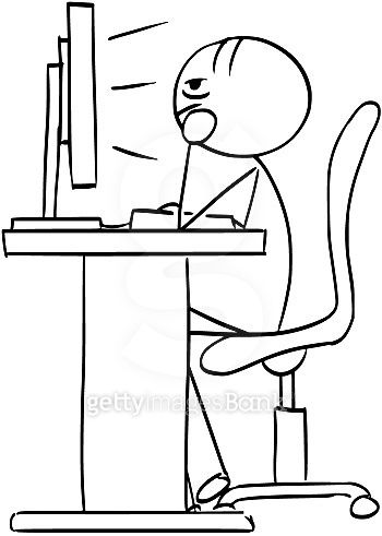 Vector Stick Man Cartoon of Men Sitting Boring In Front of the Computer ...