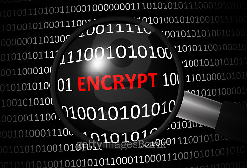 Binary code with encrypt and magnifying lens 이미지 (656920128) - 게티이미지뱅크