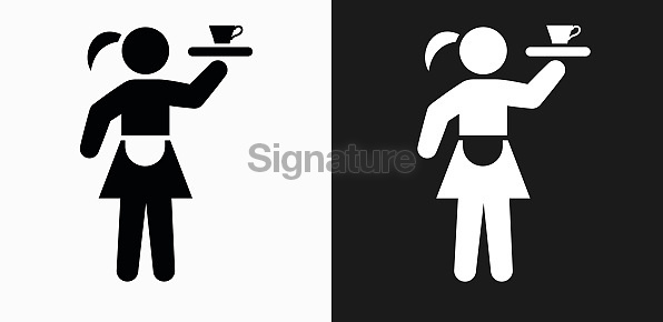 Waitress Icon on Black and White Vector Backgrounds (691169918) 일러스트 ...