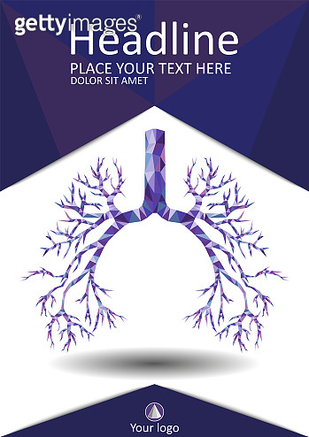 Medical journal cover template in A4 with human low poly bronchus ...