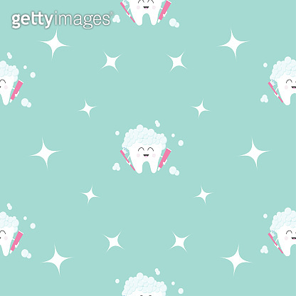Seamless Pattern Brush Paste Tooth health. Sparkle star. Cute funny ...