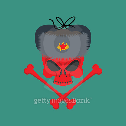 Skull in fur hat. Symbol of specter of communism. Red emblem of death ...