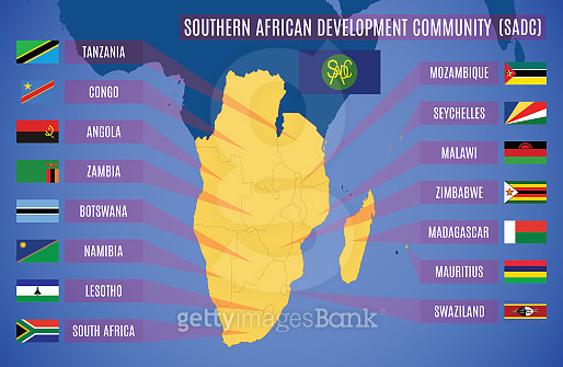 schematic flags and map of the Southern African Development Community ...