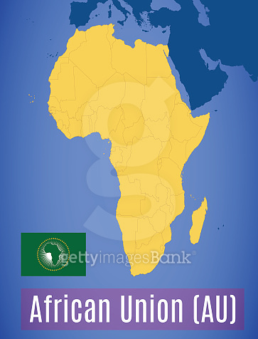 Vector illustration. Schematic map and flag of the African Union 이미지 ...