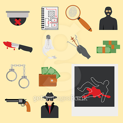 Crime icons protection law justice sign security police gun offence ...