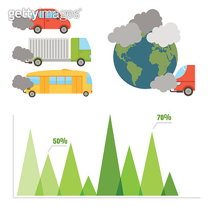 Ecology infographics set with air water and soil pollution charts ...