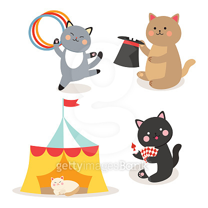 Circus cats vector cheerful illustration for kids with little domestic ...
