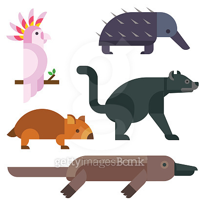 Australia wild animals cartoon popular nature characters flat style and ...
