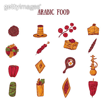 Set of arabic food icons in sketch style (1069228668) - 게티이미지뱅크