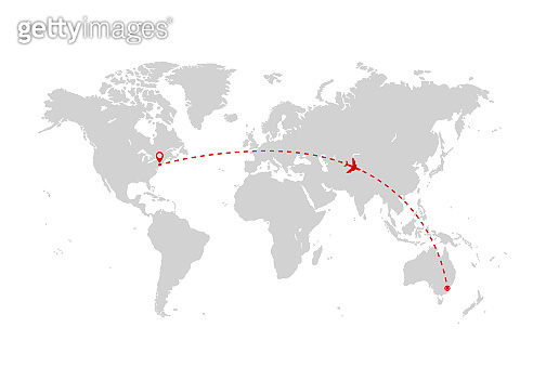 Airplane Route World Map 이미지 (1073763332) - 게티이미지뱅크