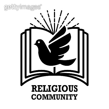 religious community. Emblem template with holy bible and dove. Design ...