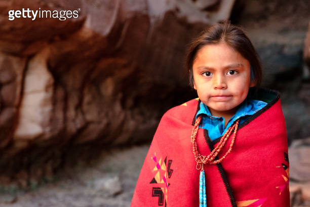 Little Navajo Native American Boy with Long Hair in Monument Valley ...