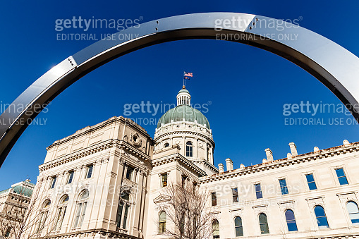 Dale Enochs' 'Time Flow' framing the Indiana State House. Part of the ...