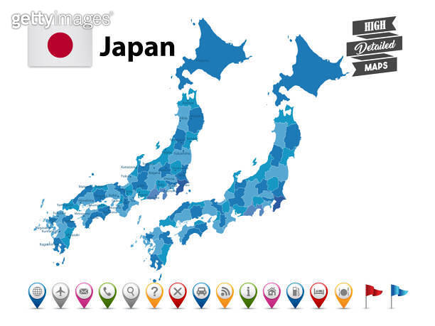Japan - High Detailed Map With GPS Icon Collection (955962760) - 게티이미지뱅크