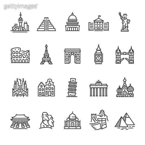 International Landmark and Famous Place - outline vector icons 이미지 ...