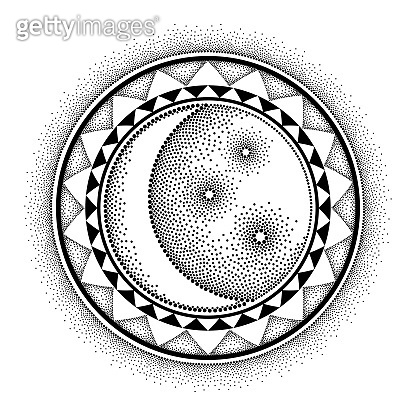 Vector illustration with dotted half moon with star and decorative ...