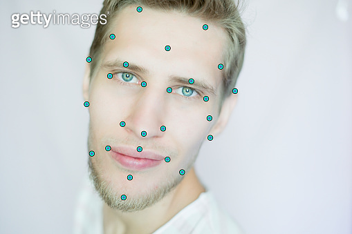 biometric man face scan identifying for an international passport ...