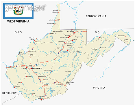 west virginia road map with flag (951851158) 일러스트, 무료 일러스트 - 게티이미지뱅크