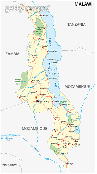republic of malawi road and national park vector map (1010594550) 일러스트 ...