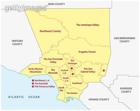 los angeles county regions map 이미지 (901968620) - 게티이미지뱅크