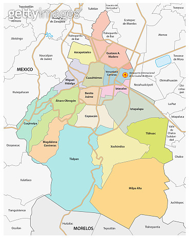 administrative and road map of mexico city (944000260) - 게티이미지뱅크
