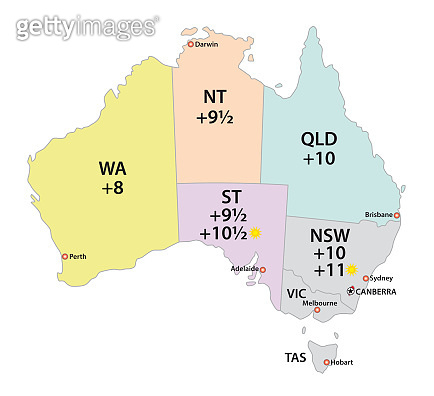 Australia uses three main time zones map (1062433466) 일러스트, 무료 일러스트 ...