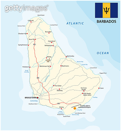 barbados road vector map with flag 이미지 (902606598) - 게티이미지뱅크