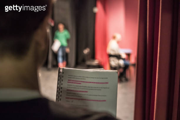 Actor Reading Script From Backstage for Assistance and Preparation ...