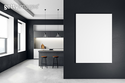Contemporary kitchen with empty billboard (966475548) - 게티이미지뱅크