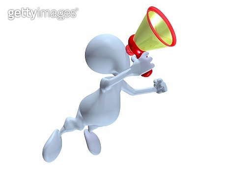 A 3d man jumping and shouting an announcement using a megaphone 이미지 ...