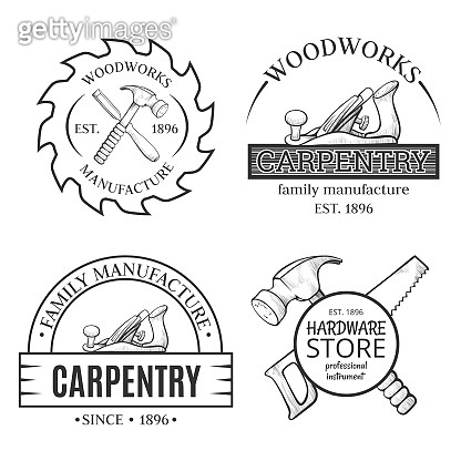 Carpentry works line art set with logo (1040994486) 일러스트, 무료 일러스트 - 게티이미지뱅크