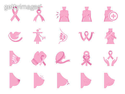 Breast cancer sign icon set. Included icons as ribbon, awareness ...