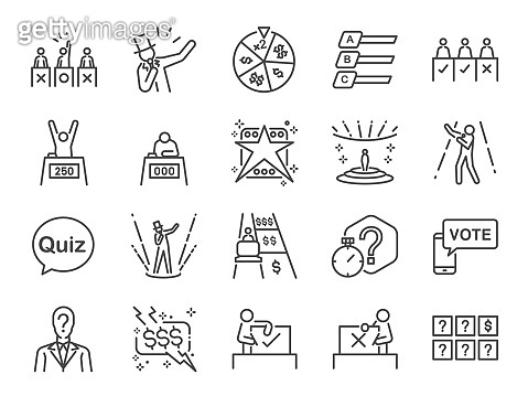 Game show icon set. Included the icons as singer, quiz, prize ...