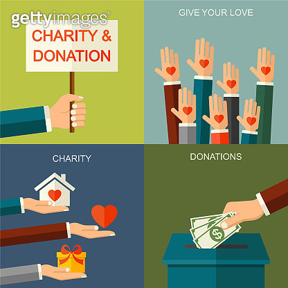 Vector charity and donation concept. Banner illustration with social ...